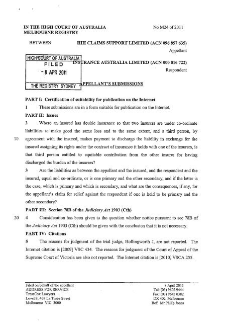 Written submissions - High Court of Australia