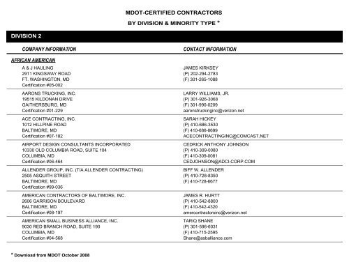 mdot-certified contractors by division & minority type