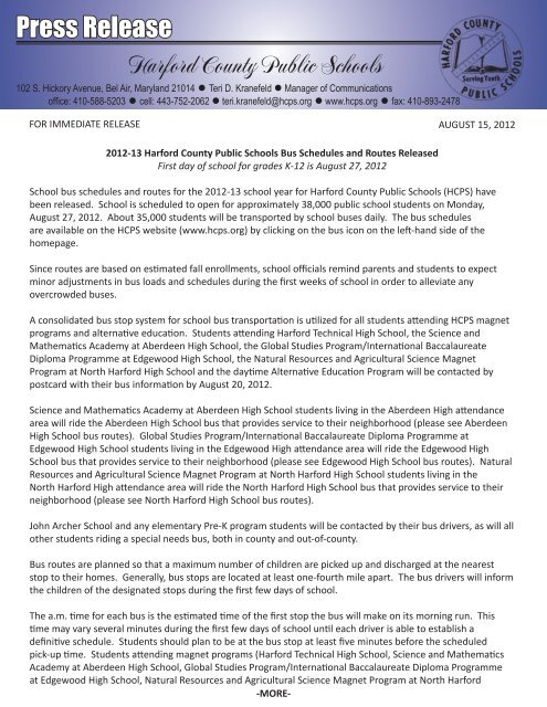 2012-13 Harford County Public Schools Bus Schedules