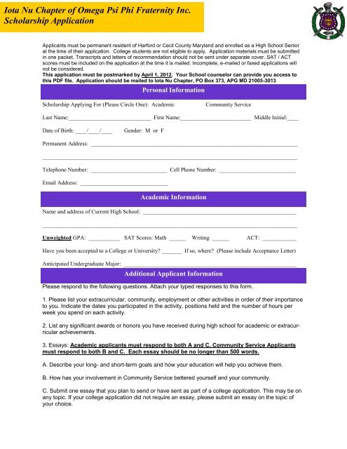 Iota Nu Chapter of Omega Psi Phi Fraternity Inc. Scholarship ...
