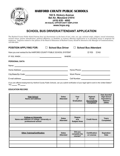 school bus driver/attendant - Harford County Public Schools