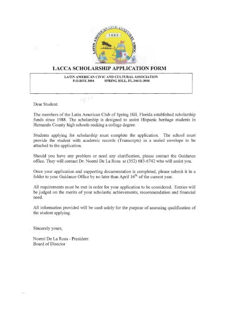 LACCA SCHOLARSHIP APPLICATION FORM