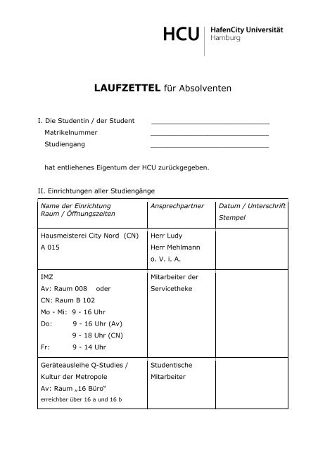 LAUFZETTEL für Absolventen