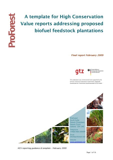 A template for High Conservation Value reports addressing ...