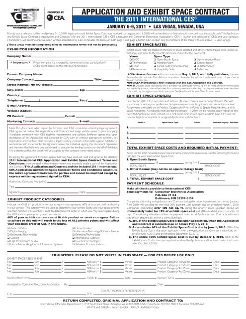 APPLICATION AND EXHIBIT SPACE CONTRACT - HDMI