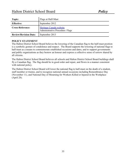 Flag Protocol - Halton District School Board