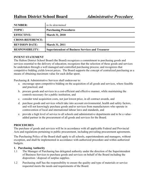 Purchasing - Halton District School Board