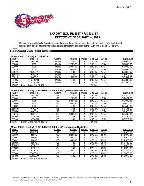 2013 Export Pricing Suggested List.xlsx - HD Sheldon and Co.