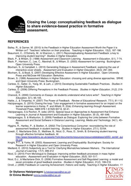 Closing the Loop: conceptualising feedback as dialogue to share ...