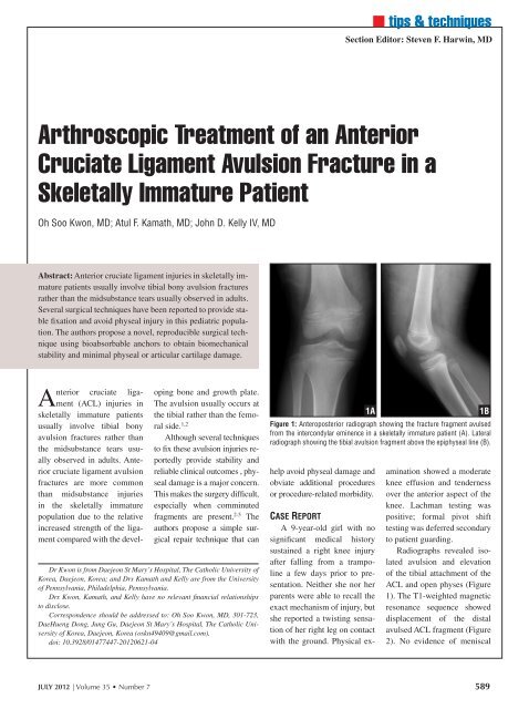 Arthroscopic Treatment of an Anterior Cruciate Ligament ... - Healio