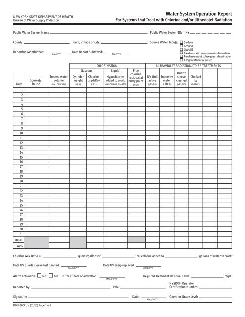 Water Systems Operation Report - New York State Department of ...