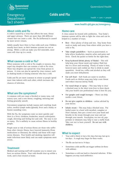 Colds and flu - Queensland Health