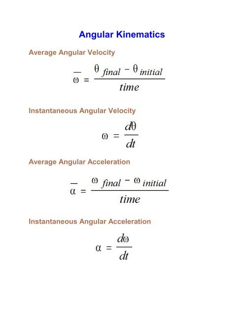 Part 3: Angular Kinematics Part 3: Angular Kinematics