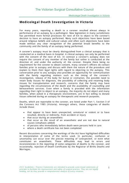 Medicolegal Death Investigation in Victoria - VSCC Approved