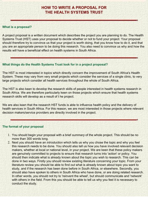 How to write a Research Proposal for HST - Health Systems Trust