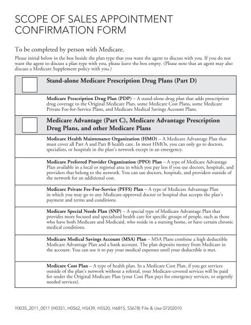 Scope of SaleS appointment confirmation form - Health Net
