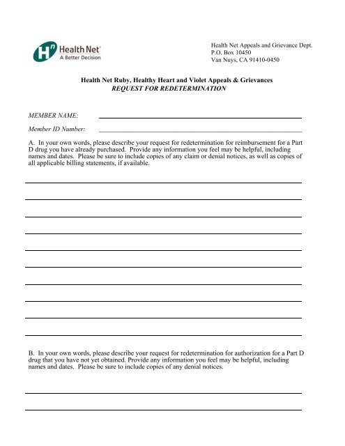 Member ID Number - Health Net