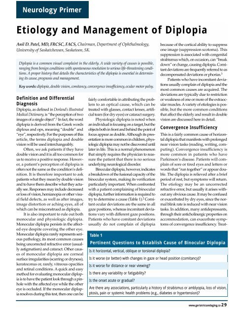 Etiology and Management of Diplopia - HealthPlexus.net