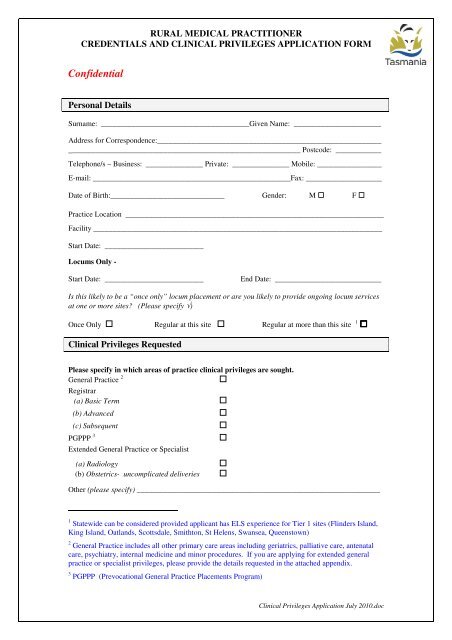 Credentials and clinical privileges application - Health Recruitment ...