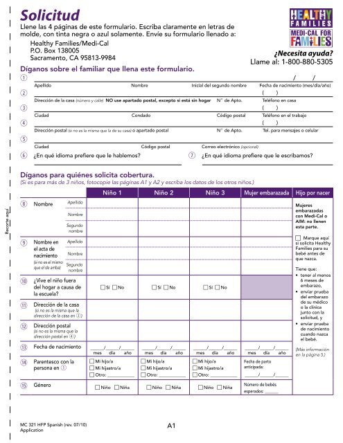 Formulario de solicitud sin instrucciones (español) - California ...