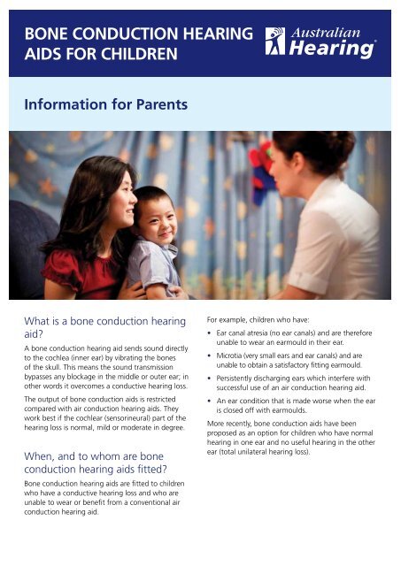 Bone ConduCtion Hearing aids for CHildren - Australian Hearing