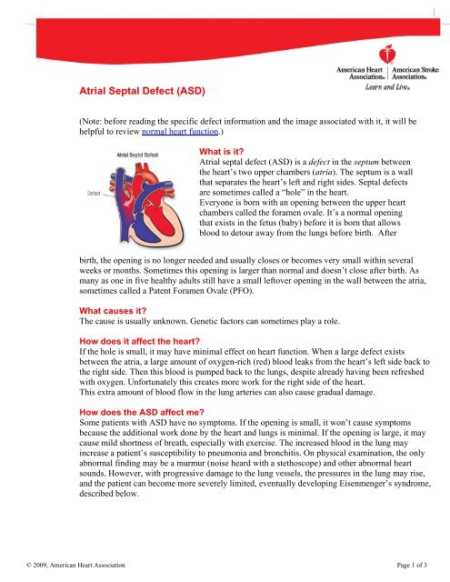 Atrial Septal Defect (ASD) - American Heart Association
