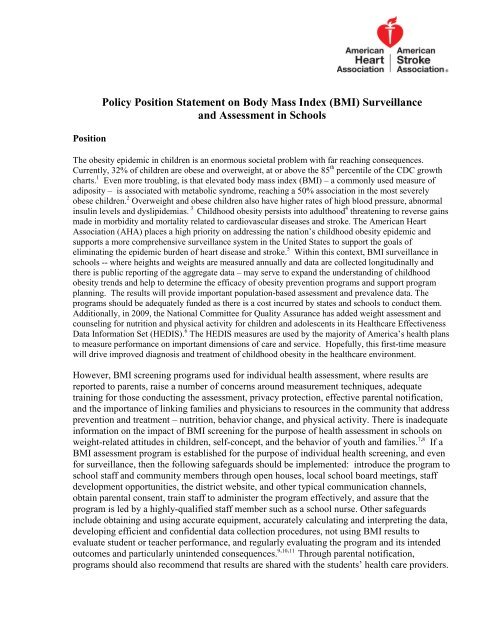 Policy Position Statement on Body Mass Index - American Heart ...