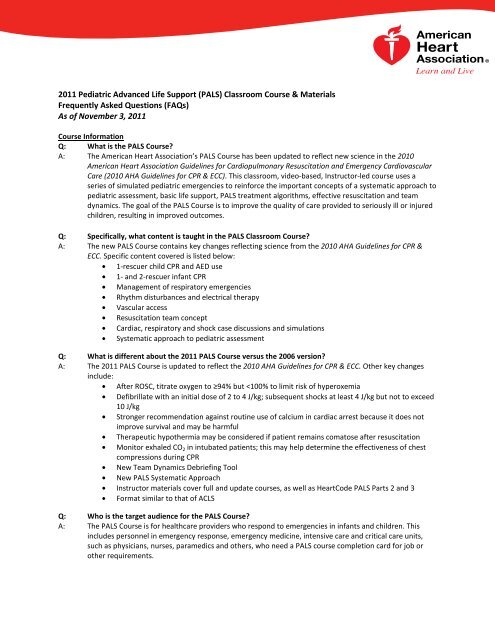 2011 Pediatric Advanced Life Support - American Heart Association