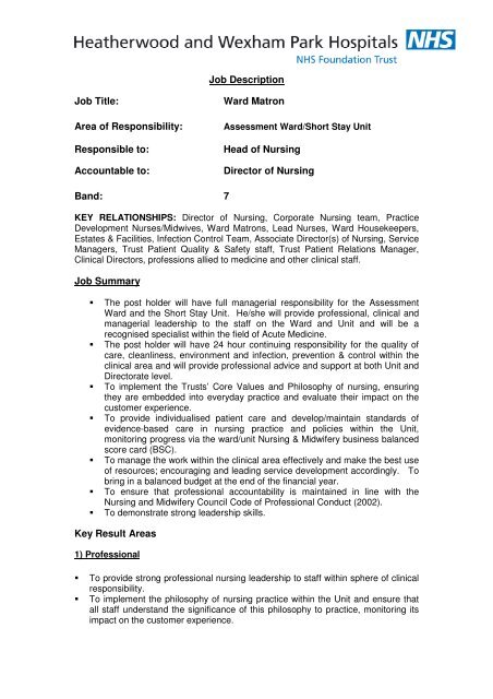 Ward Matron - Heatherwood and Wexham Park Hospitals