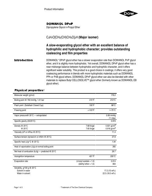 DOWANOL DPnP - The Dow Chemical Company