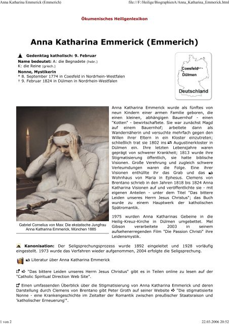 Anna Katharina Emmerick (Emmerich) - Ã kumenisches ...