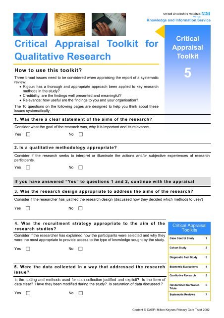 Critical Appraisal Toolkit 5 - qualitative