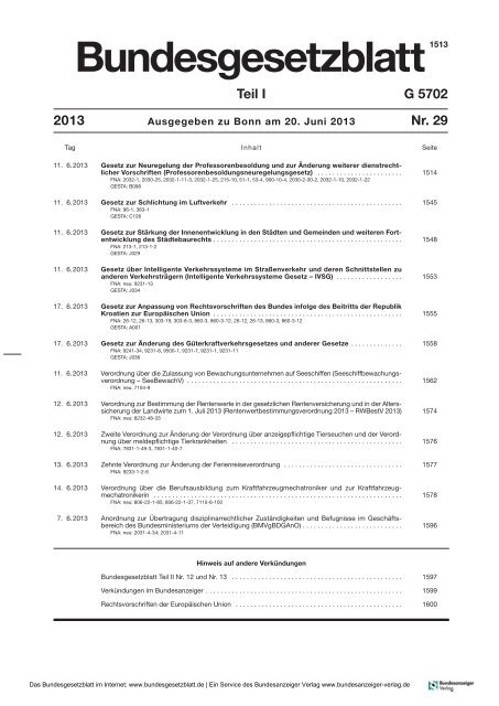 Bundesgesetzblatt, Teil I, G 5702, Ausgegeben zu Bonn am ... - SRL