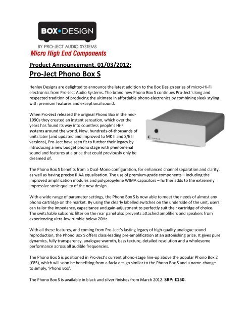 Pro-Ject Phono Box S - Henley Designs Ltd.