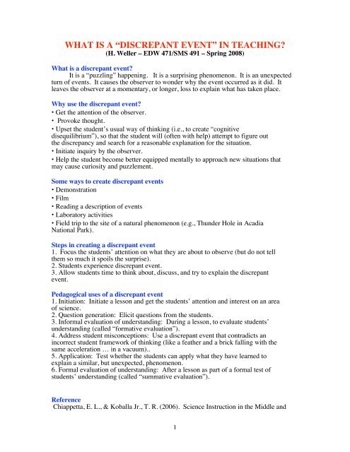 WHAT IS A “DISCREPANT EVENT” IN TEACHING?