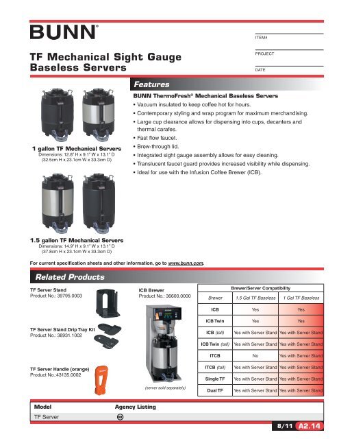 TF Mechanical Sight Gauge Baseless Servers - Bunn