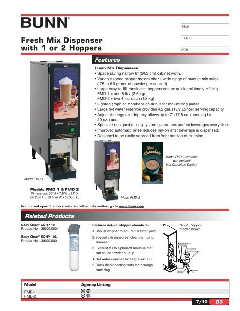 Fresh Mix Dispenser with 1 or 2 Hoppers - Bunn