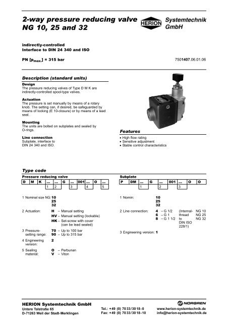 2-way pressure reducing valve NG 10, 25 and 32 - Herion ...