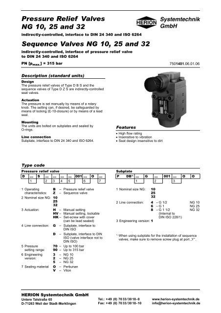 Pressure Relief Valves NG 10, 25 and 32 - Herion Systemtechnik ...