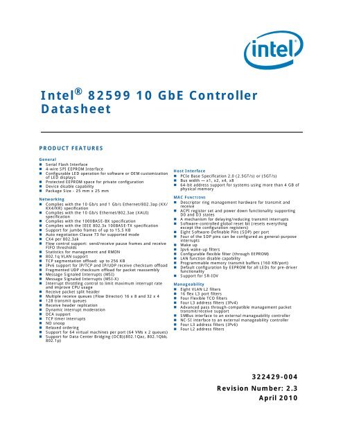 IntelÂ® 82599 10 GbE Controller Datasheet
