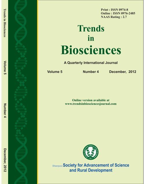 TRENDS IN BIOSCIENCES JOURNAL 5-4, 2013 EDITION