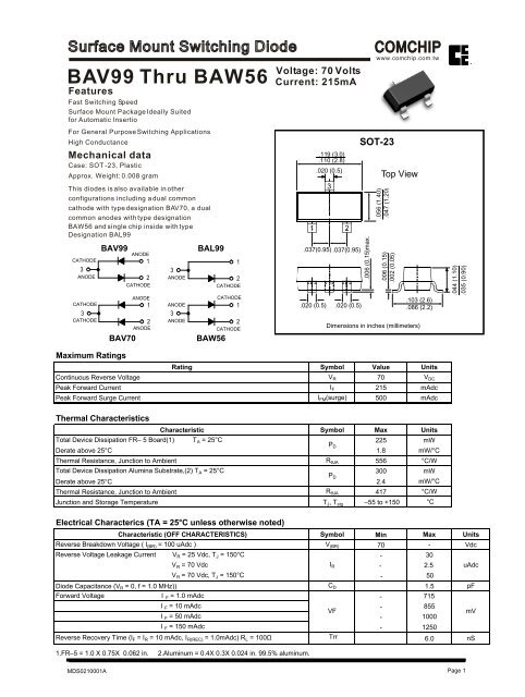 BAV99 Thru BAW56 - Datasheet Catalog
