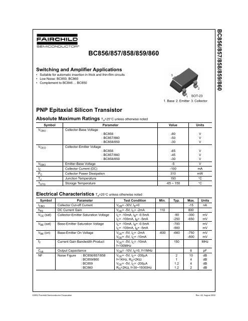 BC856/857/858/859/860 - Datasheet Catalog