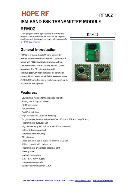 ISM BAND FSK TRANSMITTER MODULE RFM02