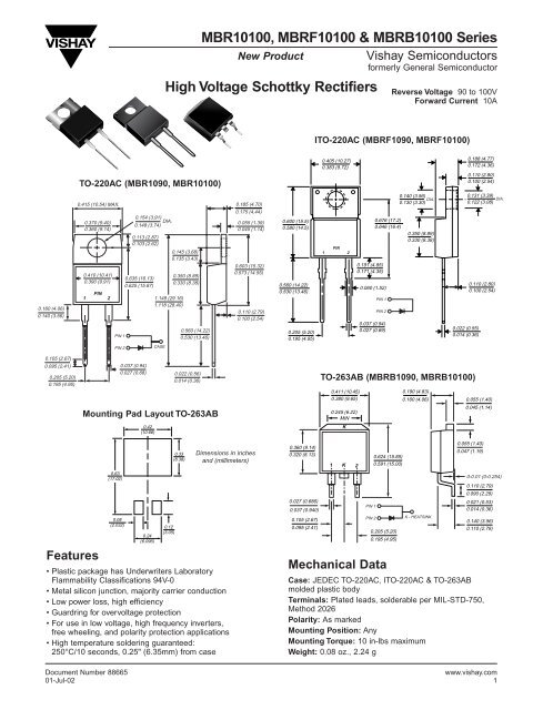 MBR10100, MBRF10100 & MBRB10100 Series - Datasheet Catalog