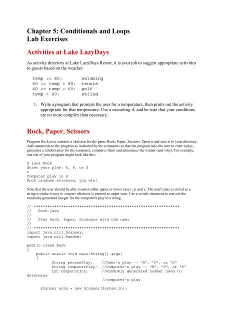 Chapter 5 Conditionals And Loops Lab Exercises Activities At Lake