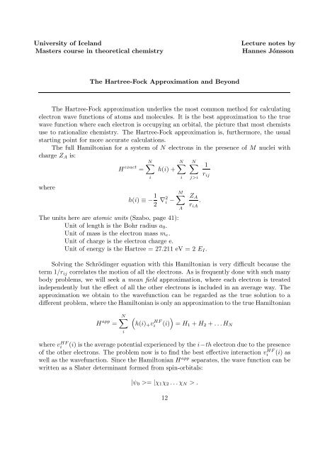 Hartree-Fock Approximation and Beyond