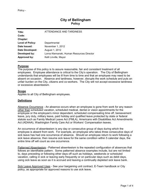 Attendance Policy (PDF) - City of Bellingham