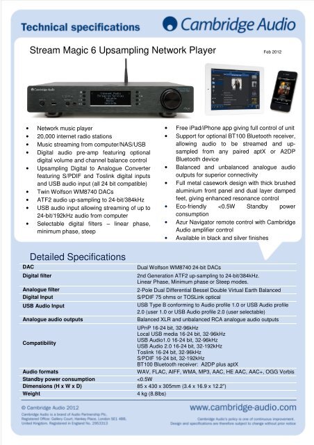 Stream Magic 6 Upsampling Network Player Detailed ... - Pls Audio