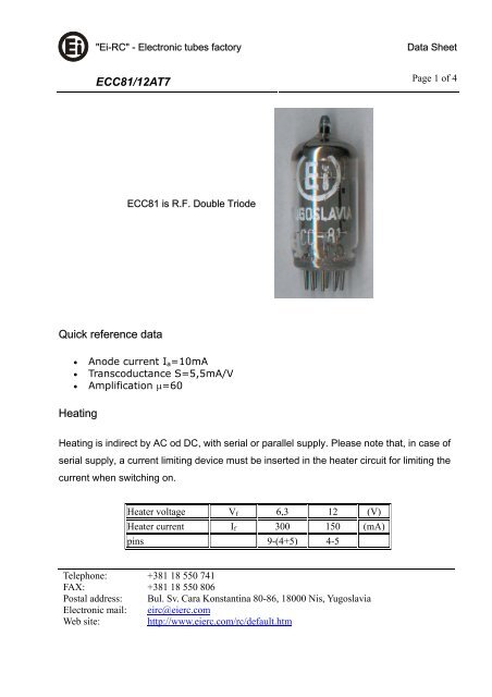 ECC81/12AT7 Quick reference data Heating - mh-audio.nl